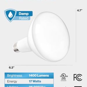 Sunco 6 Pack BR40 Light Bulbs, LED Indoor Flood Light, Dimmable, CRI94 3000K Warm White, 100W Equivalent 17W, 1400 Lumens, E26 Base, Indoor Residential Recessed Can Lights,High Lumens - UL