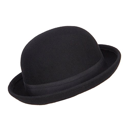 Wool Felt Upturn Brim Bowler Hat - Black OSFM