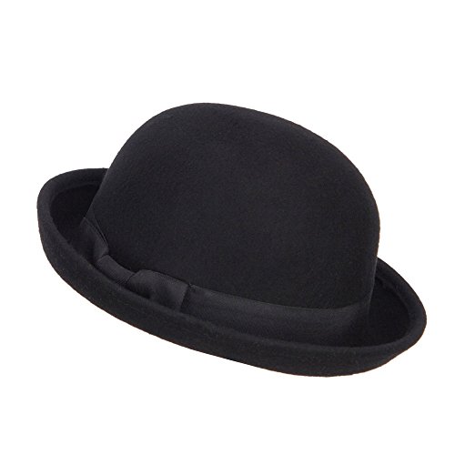 Wool Felt Upturn Brim Bowler Hat - Black OSFM