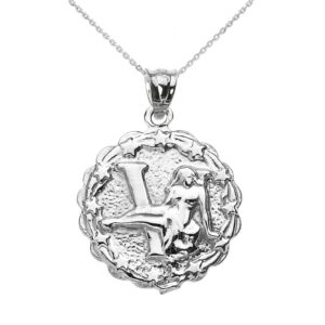 925 sterling silver virgo september zodiac sign round pendant necklace 22"