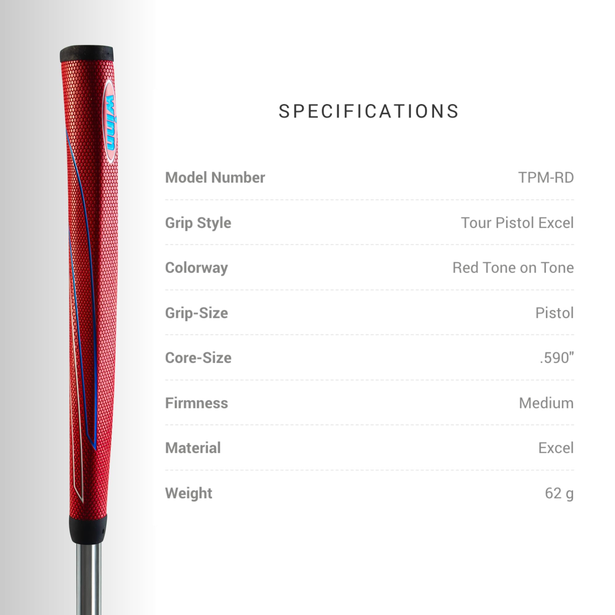 Winn 2016 Tour Pistol Red Golf Putter Grip (