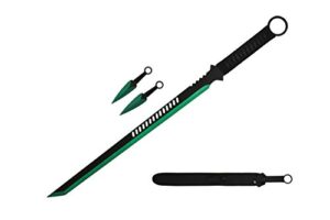 wartech k1020-65-gr 440 stainless steel full tang blade ninja hunting machete sword with throwing knives (2 piece), 27", green