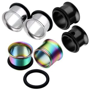 jovivi 3 pairs mix-colors hollow stainless steel single flared ear tunnels plugs expander ear gauges stretcher body piercing jewelry 0g