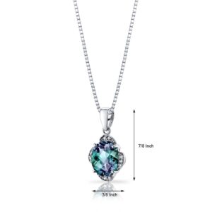 PEORA 14K White Gold Created Alexandrite Pendant for Women with Genuine Diamonds, Color-Changing 3.25 Carats Oval Shape 10x8mm, with 18 Inch Chain