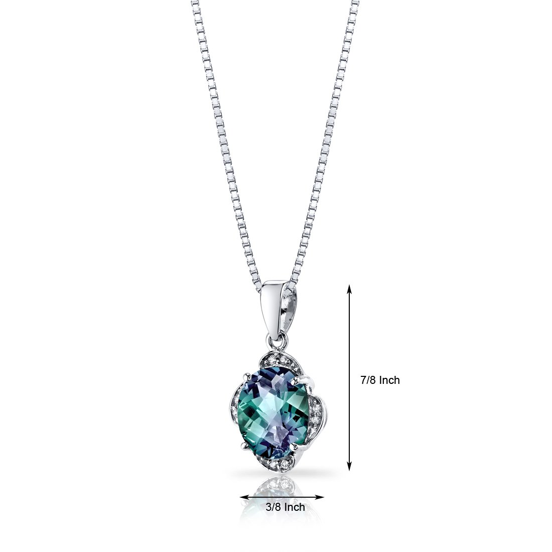 PEORA 14K White Gold Created Alexandrite Pendant for Women with Genuine Diamonds, Color-Changing 3.25 Carats Oval Shape 10x8mm, with 18 Inch Chain