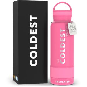 coldest insulated water bottle with handle lid | leak proof, simple insulated modern stainless steel, double walled, sport thermos bottles, metal flask | 21oz