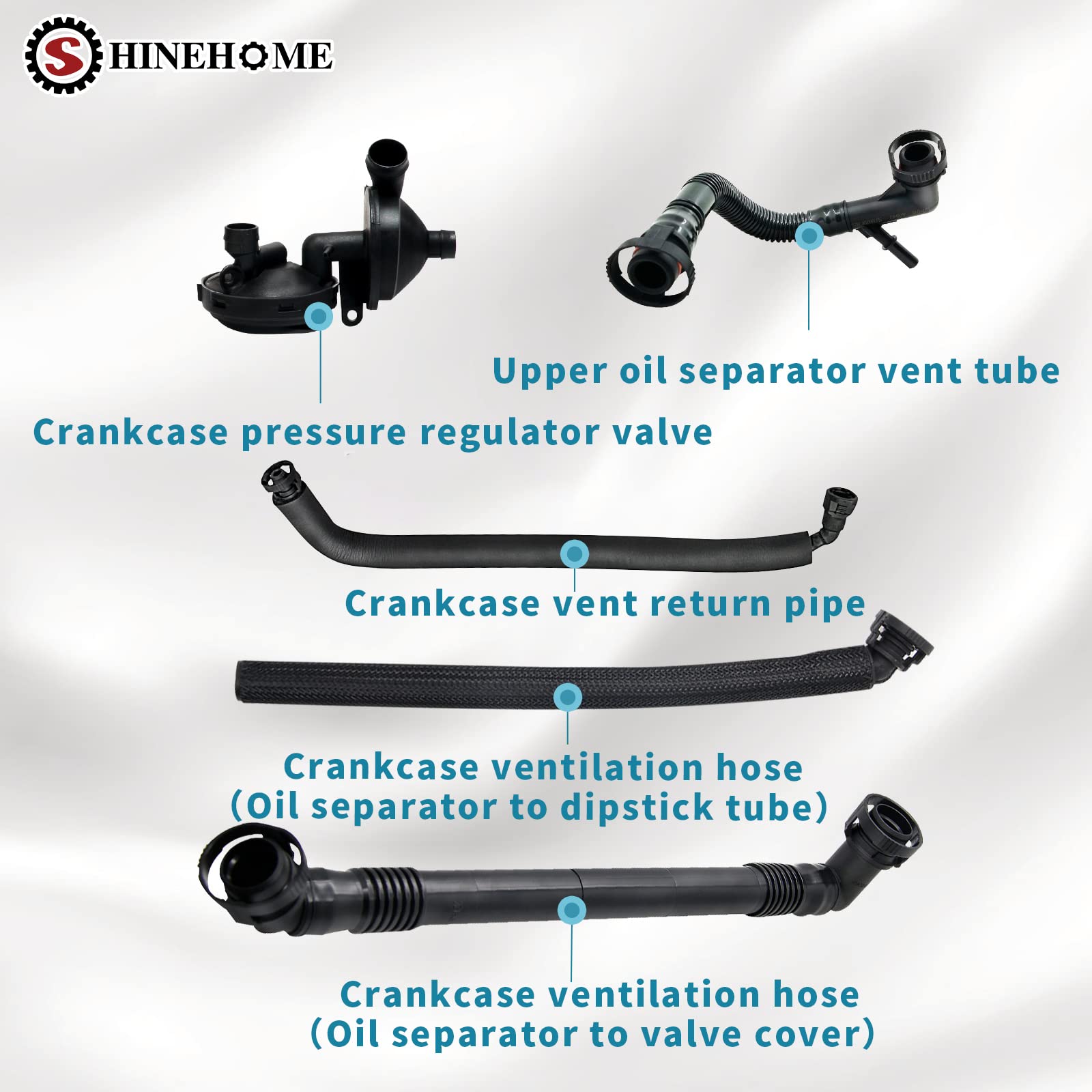 Crankcase Ventilation Valve Oil Separator Hose Compatible with BMW E46 E60 E39 X3 X5 320i, 323i, 325, 325i 328i, 330i, 525i, 528i CCV PCV Valve Ventilation Separator 5 Piece Value Kit 11611432559