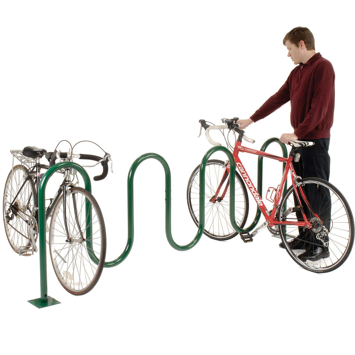 Global Industrial 94"L Wave Bike Rack, Green, Flange Mount, 9-Bike Capacity