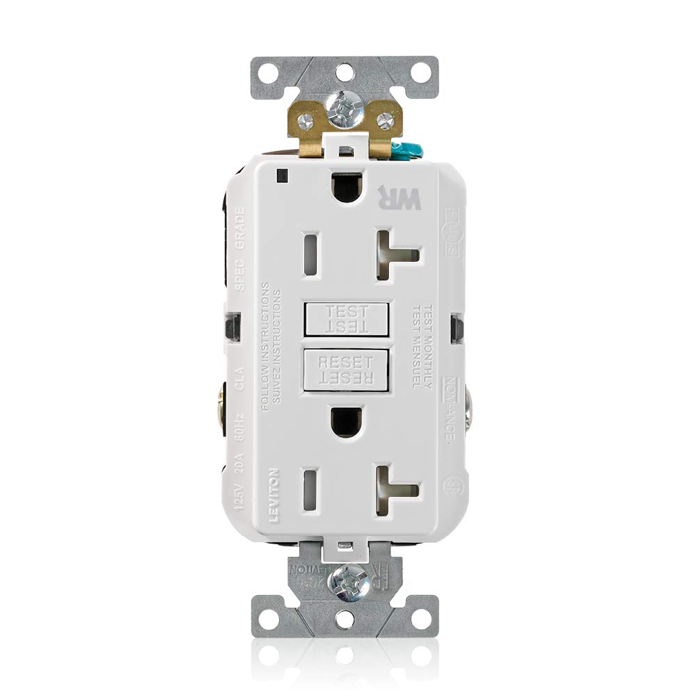 Leviton G5362-WTW SmartlockPro GFCI Duplex Receptacle, Extra Heavy-Duty Industrial Spec Grade, WR/TR, Power Indication, 20 A 125 V - White