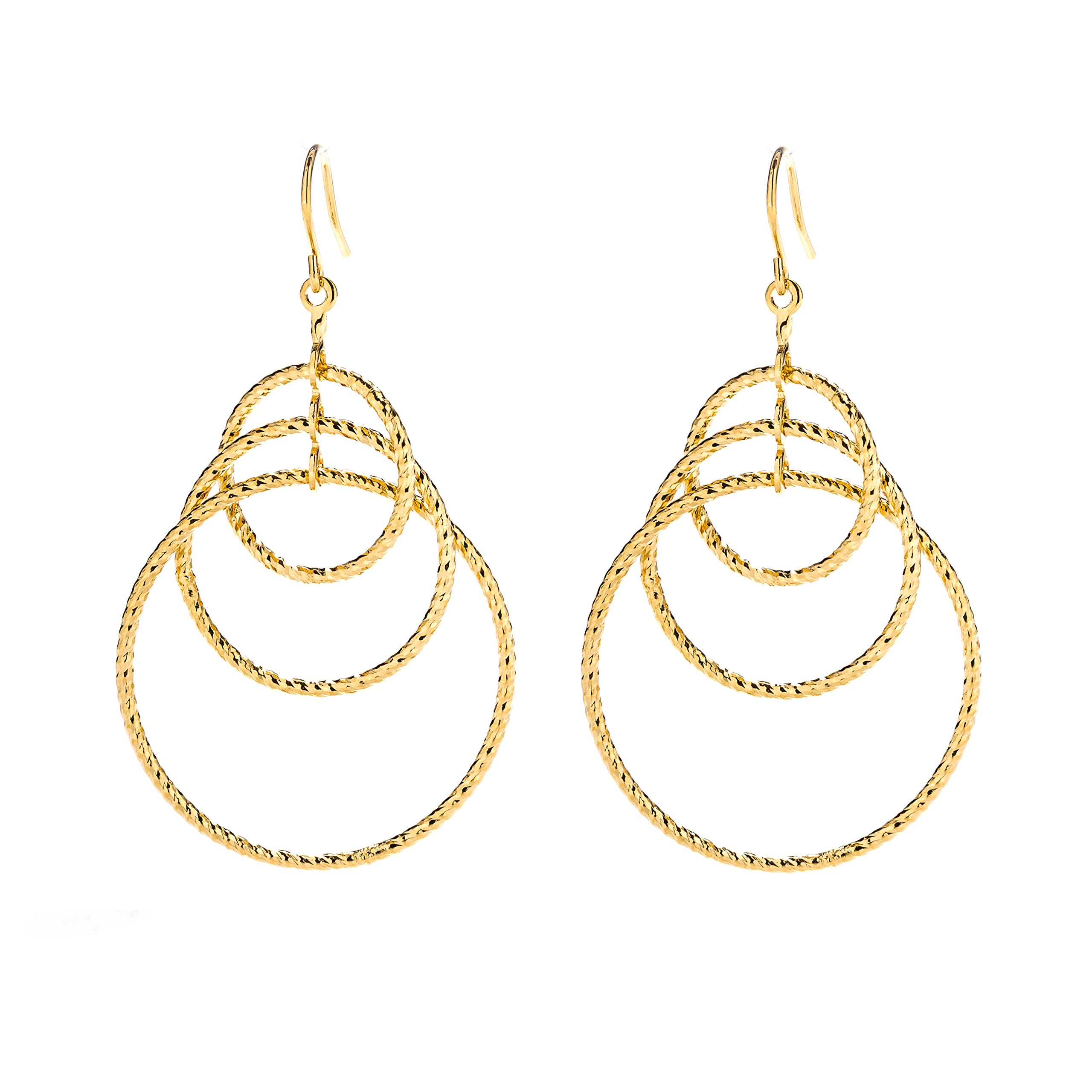 LIFETIME JEWELRY Triple Hoops Earrings for Women and Girls 24k Real Gold Plated