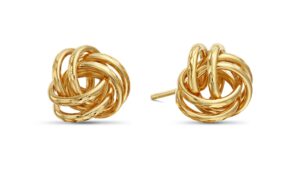 14k gold diamond-cut love knot 9mm stud earrings- push back, yellow gold…