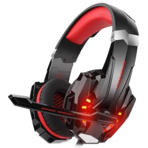 diza100 g9000 gaming headset headphone 3.5mm stereo jack with mic led light for xbox one s/xbox one/ps4/tablet/laptop/cell phone（red）