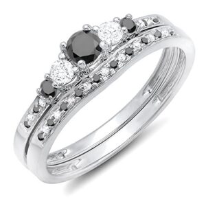 dazzlingrock collection 0.45 cttw black & white diamond 5 stone wedding ring set in 14k white gold, size 8.5