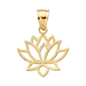 10k yellow gold open design lotus flower pendant