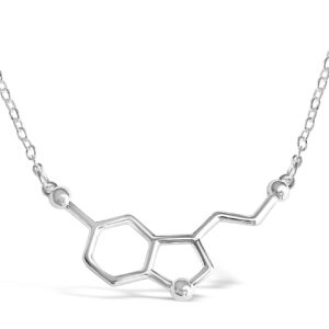 Happiness Serotonin Molecule Necklace For Women, Happy Serotonin Necklace, Science Jewelry For Women, Ideal Necklaces For Teacher, Professor, Chemistry Grad, And Science Lovers (Silver Tone)