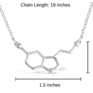 Happiness Serotonin Molecule Necklace For Women, Happy Serotonin Necklace, Science Jewelry For Women, Ideal Necklaces For Teacher, Professor, Chemistry Grad, And Science Lovers (Silver Tone)