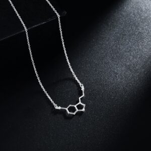 Happiness Serotonin Molecule Necklace For Women, Happy Serotonin Necklace, Science Jewelry For Women, Ideal Necklaces For Teacher, Professor, Chemistry Grad, And Science Lovers (Silver Tone)