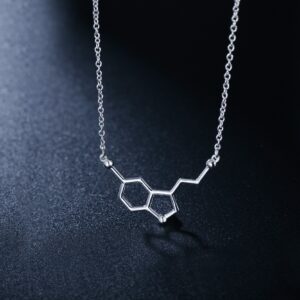 Happiness Serotonin Molecule Necklace For Women, Happy Serotonin Necklace, Science Jewelry For Women, Ideal Necklaces For Teacher, Professor, Chemistry Grad, And Science Lovers (Silver Tone)