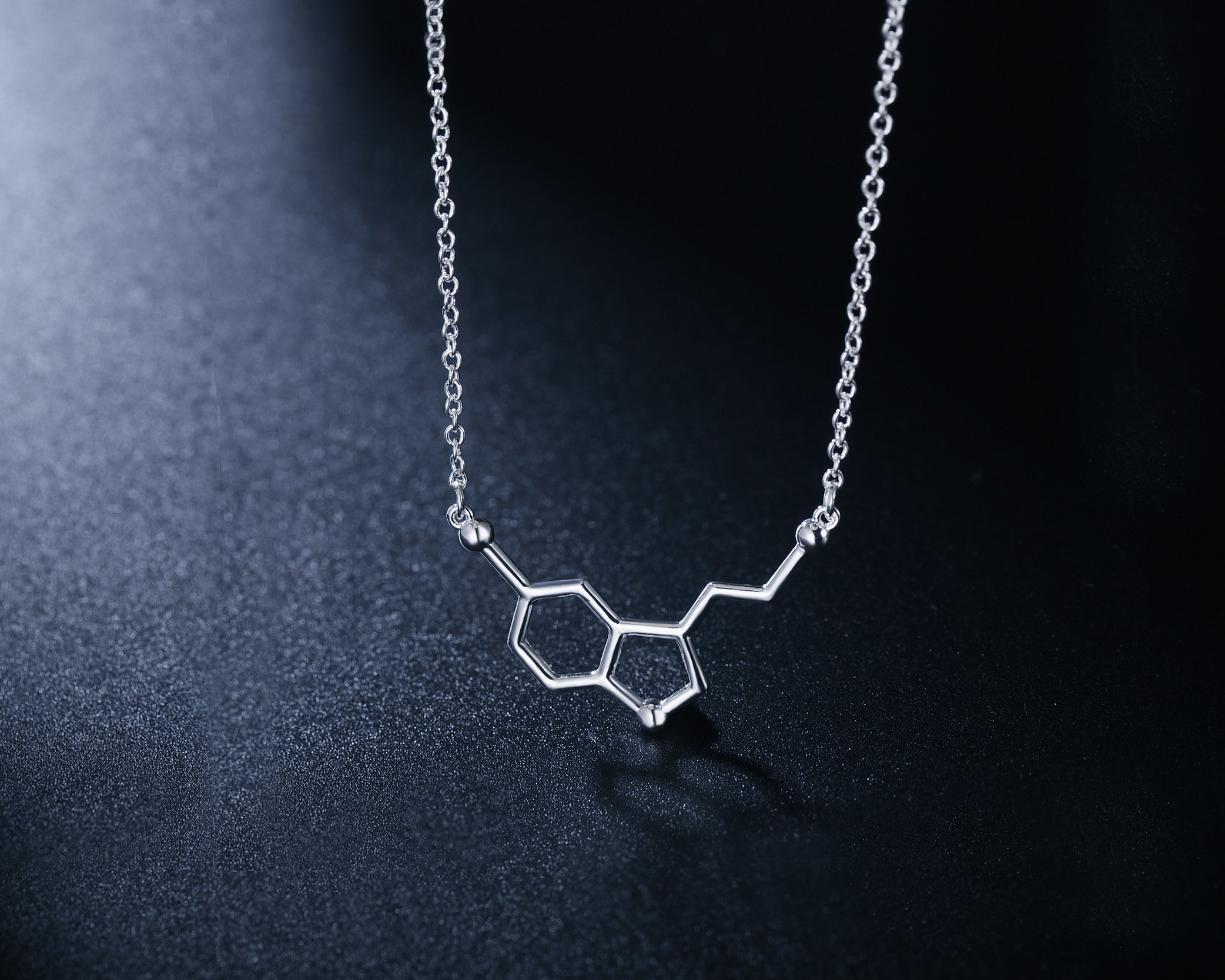 Happiness Serotonin Molecule Necklace For Women, Happy Serotonin Necklace, Science Jewelry For Women, Ideal Necklaces For Teacher, Professor, Chemistry Grad, And Science Lovers (Silver Tone)