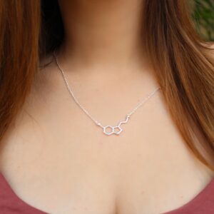 Happiness Serotonin Molecule Necklace For Women, Happy Serotonin Necklace, Science Jewelry For Women, Ideal Necklaces For Teacher, Professor, Chemistry Grad, And Science Lovers (Silver Tone)