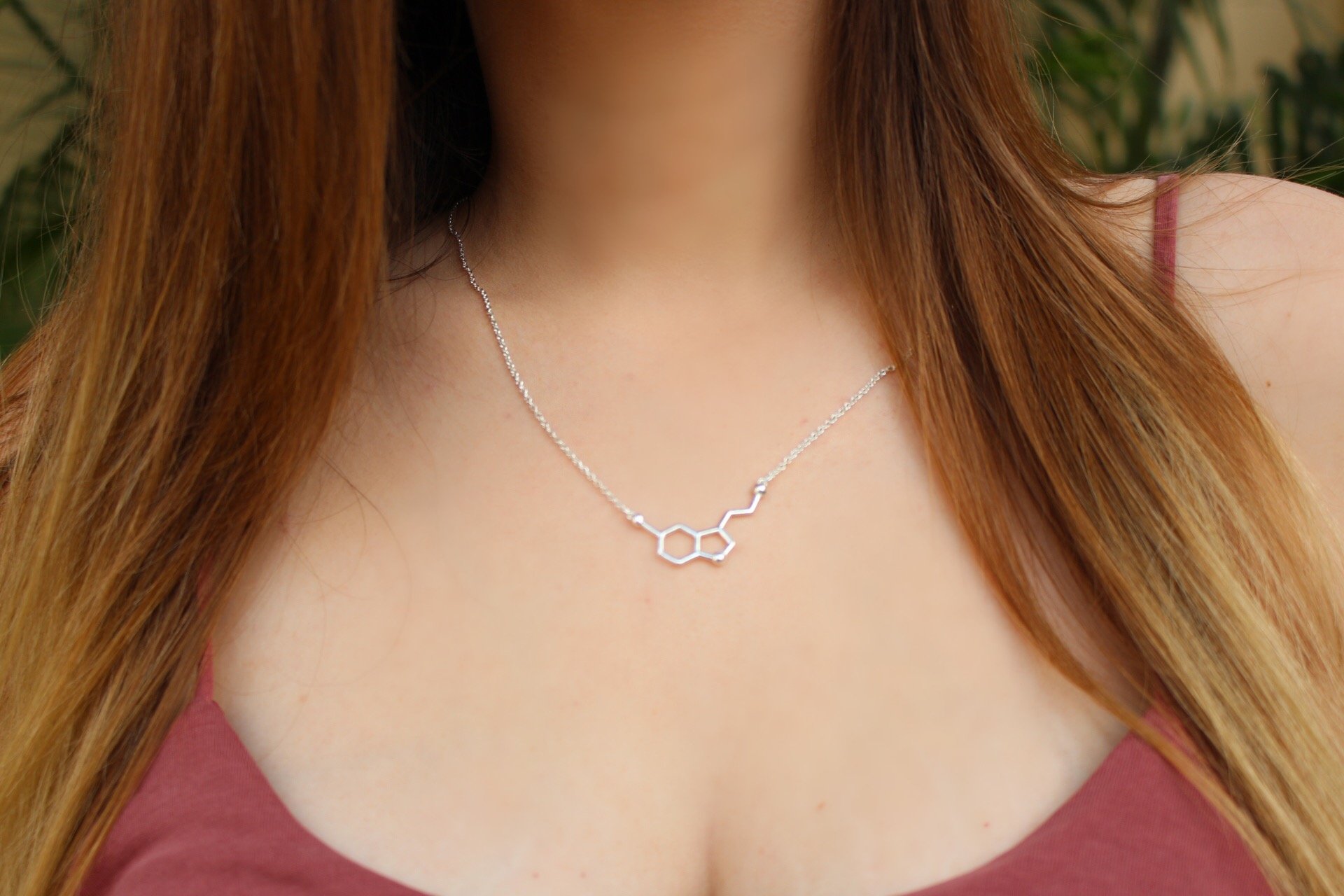 Happiness Serotonin Molecule Necklace For Women, Happy Serotonin Necklace, Science Jewelry For Women, Ideal Necklaces For Teacher, Professor, Chemistry Grad, And Science Lovers (Silver Tone)