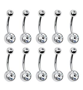 coolrunner 14g belly button ring body jewelry piercing 10 pack, silver belly button ring, stainless steel belly button ring for women