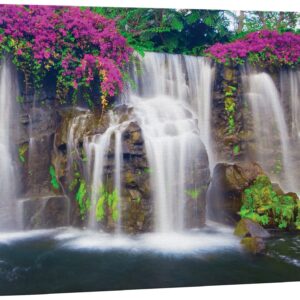 wall26 Misty Waterfall Picturesque Flowers - Canvas Art Home Art - 32x48 inches