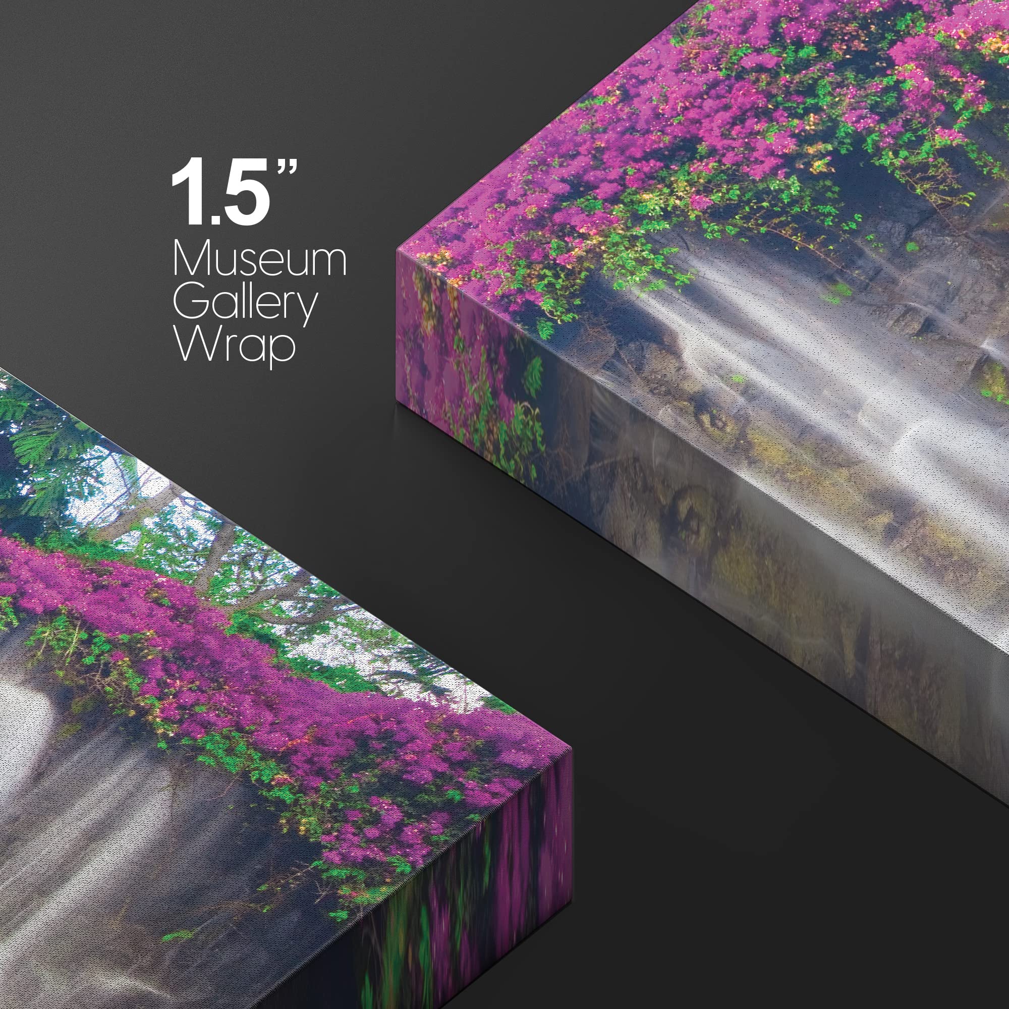 wall26 Misty Waterfall Picturesque Flowers - Canvas Art Home Art - 32x48 inches