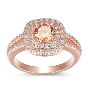 morgan & paige 14k rose gold-plated .925 sterling silver champagne & white cubic zirconia 1/2" cushion-shaped double-halo ring - size 7