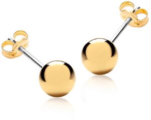 lifetime jewelry 6mm stud earrings 24k gold plated with hypoallergenic surgical steel posts - safe for sensitive ears - women or men (gold)