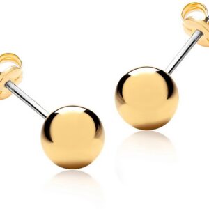 LIFETIME JEWELRY 6mm Stud Earrings 24k Gold Plated with Hypoallergenic Surgical Steel Posts - Safe for Sensitive Ears - Women or Men (Gold)