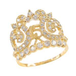 10k yellow gold cz-studded crown sweet 15 años quinceanera ring (size 7)