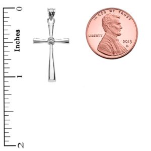 Religious Jewelry 10K White Gold Solitaire Diamond Accented Cross Pendant Charm (K-M Color, Promo Clarity)