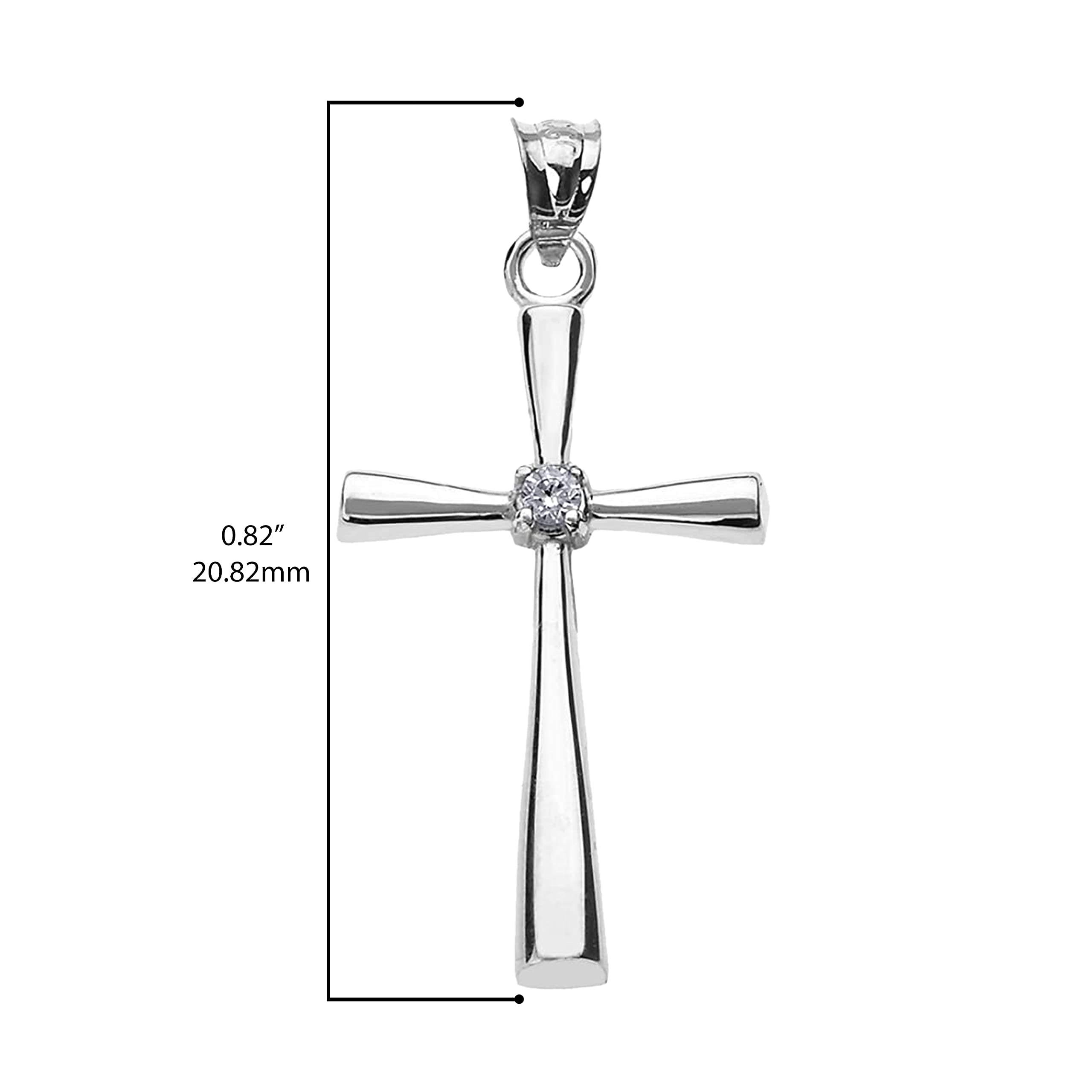 Religious Jewelry 10K White Gold Solitaire Diamond Accented Cross Pendant Charm (K-M Color, Promo Clarity)