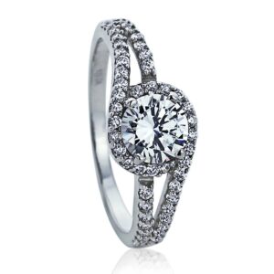 Sterling Silver Wedding Ring 1ct Round CZ Swirl Halo Engagement Ring (Size 5 to 9), 8