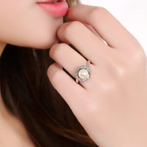 ACEFEEL Fashion Cocktail Pearl Rings for Women Costume Jewelry Statement Ring R103 Size 10