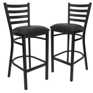 flash furniture 2 pack hercules series black ladder back metal restaurant barstool - black vinyl seat