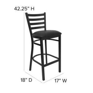 Flash Furniture 2 Pack HERCULES Series Black Ladder Back Metal Restaurant Barstool - Black Vinyl Seat