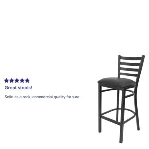 Flash Furniture 2 Pack HERCULES Series Black Ladder Back Metal Restaurant Barstool - Black Vinyl Seat