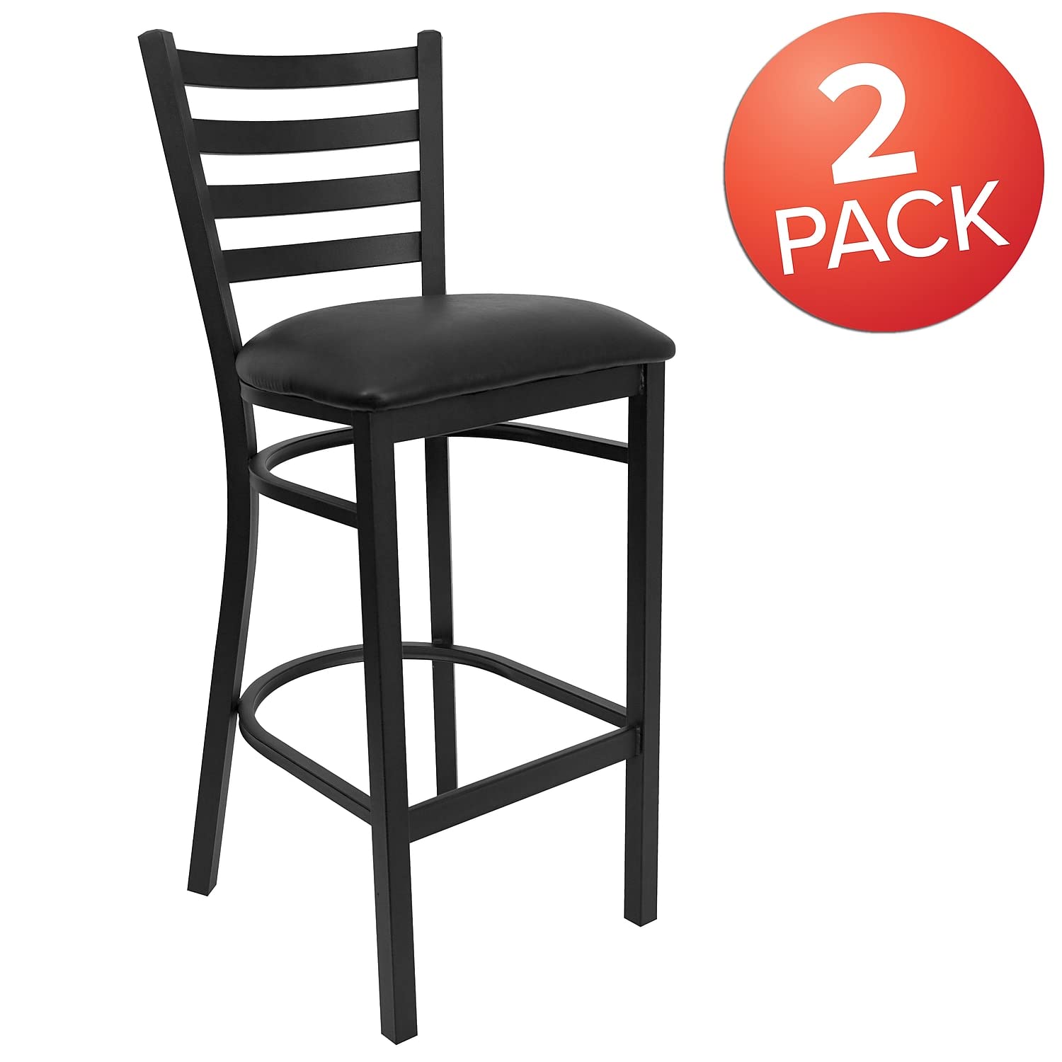 Flash Furniture 2 Pack HERCULES Series Black Ladder Back Metal Restaurant Barstool - Black Vinyl Seat