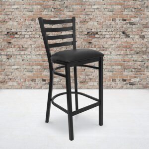 Flash Furniture 2 Pack HERCULES Series Black Ladder Back Metal Restaurant Barstool - Black Vinyl Seat