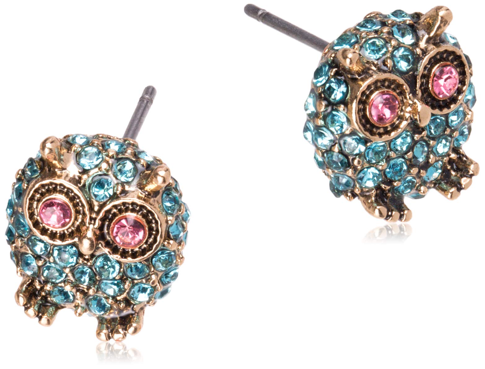 Betsey Johnson Pave Owl Stud Earrings