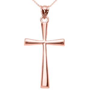 religious jewelry by fdj 14k rose gold simple classic flared cross pendant necklace with rolo chain - 18"