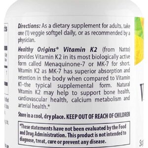 Healthy Origins Vitamin K2 as MK-7, 100 mcg - K2 Vitamins for Heart Health, Bone Health & Calcium Metabolism - Gluten-Free Supplements - 180 Veggie Softgels