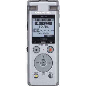 om system olympus voice recorder dm-720 with 4gb, micro sd slot, usb charging, direction pc connection, transcription mode, silver