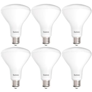 sunco 6 pack br30 led bulbs, indoor flood lights cri93 11w equivalent 65w 3000k warm white 850 lumens, e26 base, 25000 lifetime hours interior home dimmable recessed can light bulbs - ul