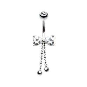 wildklass jewelry dainty bow-tie charm 316l surgical steel belly button ring