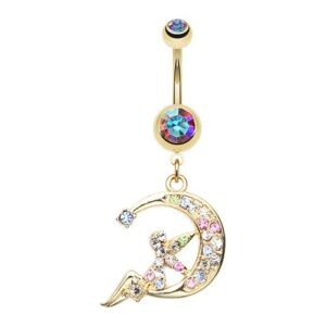 wildklass jewelry golden crescent moon fairy 316l surgical steel belly button ring