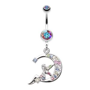 wildklass jewelry crescent moon fairy 316l surgical steel belly button ring