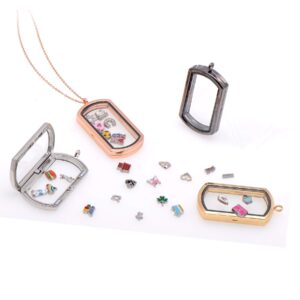 Paialco Magnetic Rectangle Glass Window Floating Locket Pendant Necklace - Black